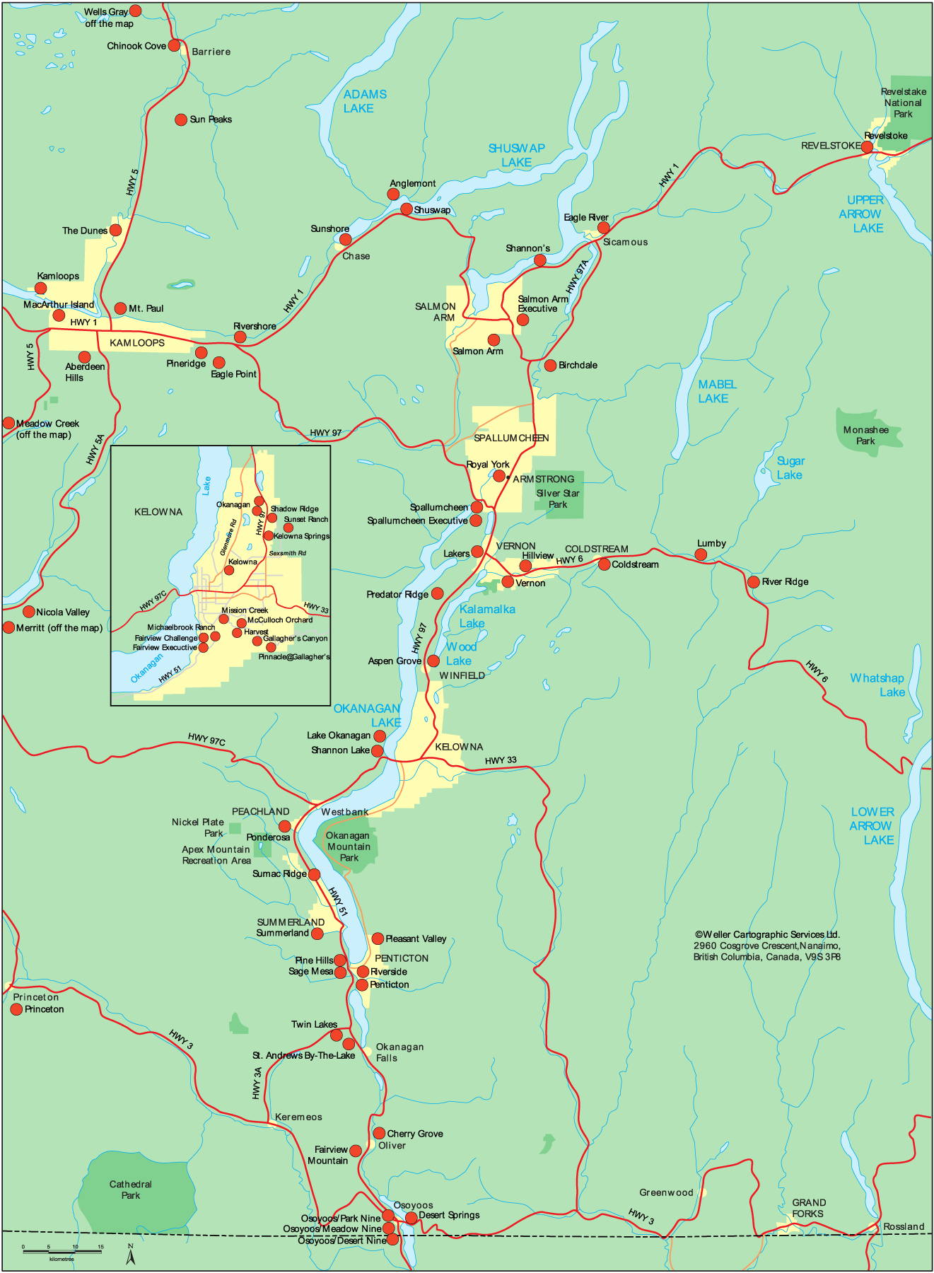 Okanagan Golf Map • Mapsof.net