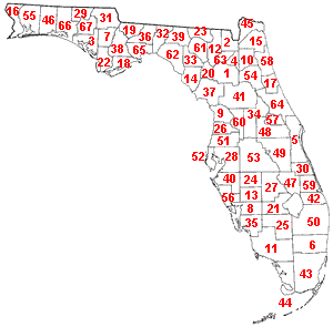 Map of Florida Counties Numbered - Mapsof.Net